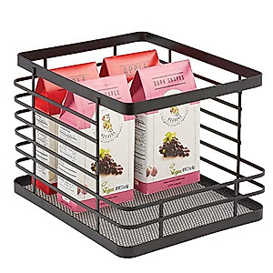 mDesign Stacking Wire Baskets Food Organizer Storage Metal Basket with Open Front for Kitchen Cabinet, Pantry, Cupboard, and Shelves - Organize Fruits, Snacks, and Vegetables - 2 Pack - Matte Black
