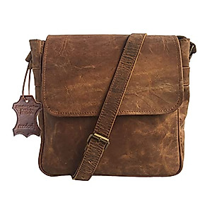 Madosh, Vintage Style Messenger Buffalo Leather Hunter Crossbody Ladies Brown Satchel Half Flap Shoulder Purse Office Work Bag