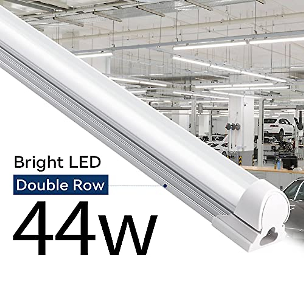 Barrina 8ft LED Shop Light, 44w 4500lm 6500K, V Shape Frosted Cover LED Shop Light 8ft, Linkable LED Garage Light, T8 LED Light Fixture for Garage Ceiling Plug and Play (Pack of 6)