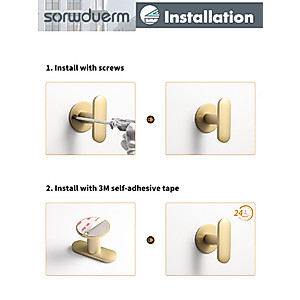 SORWDUERM 2 Pack Gold Robe Towel Hooks for Bathroom Kitchen Wall Mounted Self-Adhesive Hooks Shower Hooks Glass, Mirror, Tile Coat Hat Heavy Duty Rotatable