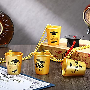 Kingdder 12 Pcs Casino Shot Glass Necklace on Beaded Plastic Shot Necklace Cup Shot Glasses Casino Themed Party Favors, Graduation Las Vegas Party Decoration, 4 Styles(Grad)