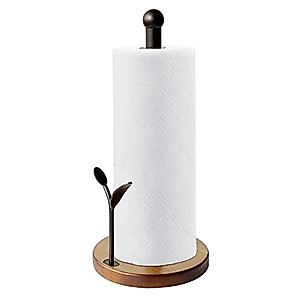 Paper Towel Holder,Wooden Paper Towel Holder Countertop, Standing Paper Towel Holder Stand with Heavy Duty Wood Base, Paper Towel Organizer Roll Dispenser for Kitchen Counter (Black)