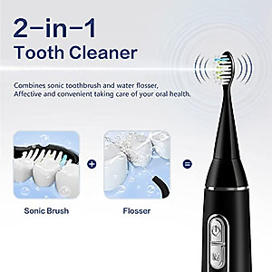 LAFATON 2 in 1 toothcleaner,Electric Toothbrush with Water Flosser Combo in One，Rechargeable Sonic Flossing Toothbrush with 3 Teeth Cleansing Ways,Waterproof Dental Oral Irrigator for Oral Care