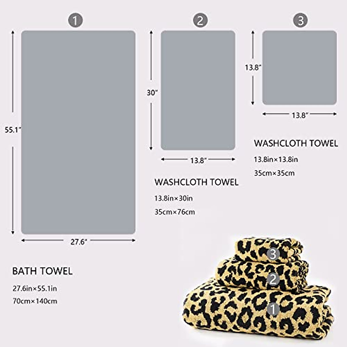 Luxury Leopard Bath Towel Sets for Women Girls Yellow Black Large Ultra Soft 100% Cotton 1 Bath Towels Sheets 1 Hand Towels 1 Washcloths Highly Absorbent for Adults Women Face Body (Yellow)