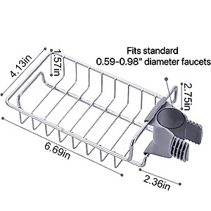 Hangningo Faucet Sponge Holder with Hook,Dish Rack for Kitchen,Sink or Shower Caddy Organizer,Shampoo Shelf and Brush Hanging for Bathroom,Drainer Storage for Dish Washing,Stainless Steel