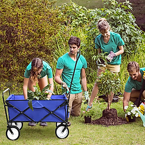 Arlopu Collapsible Folding Wagon Cart, Outdoor Park Utility Garden Wagon with 2 Cup Holders, Heavy Duty Portable Picnic Camping Cart for Shopping, Sport, Beach, Camping, Grocery, 150 LBS (Blue)