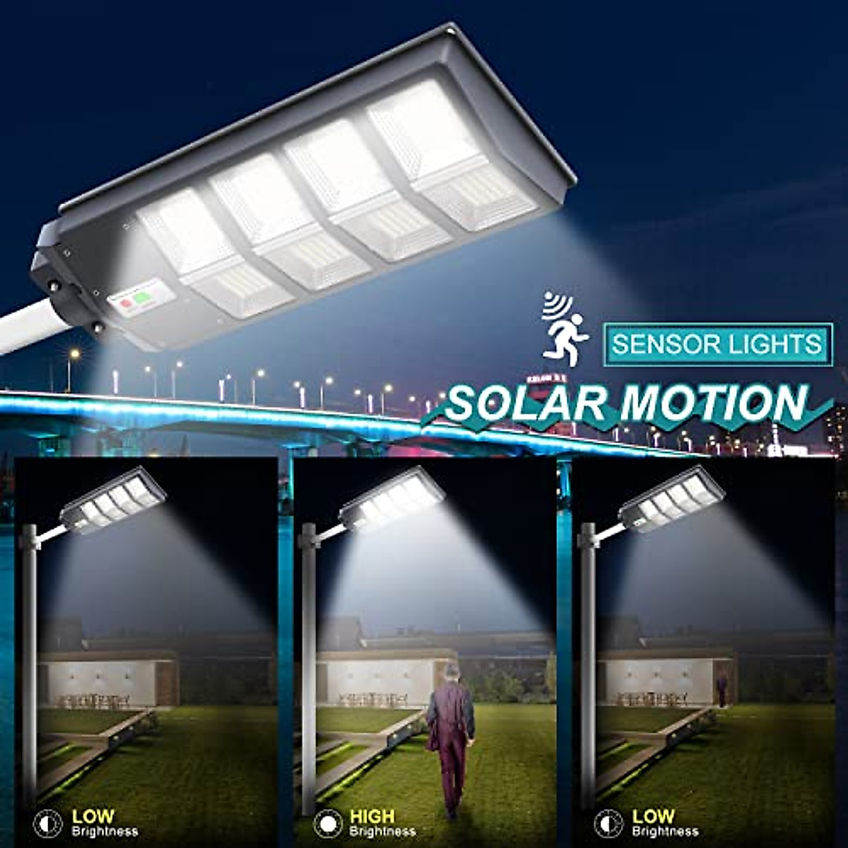 CONHOO 500W Solar Street Light Outdoor,360 LED Dusk to Dawn Outdoor Lighting,IP65 Waterproof LED Street Light Solar Powered, Patented MPPT Fast Charging, Keep Lighting Even 3-5 Rainy Days