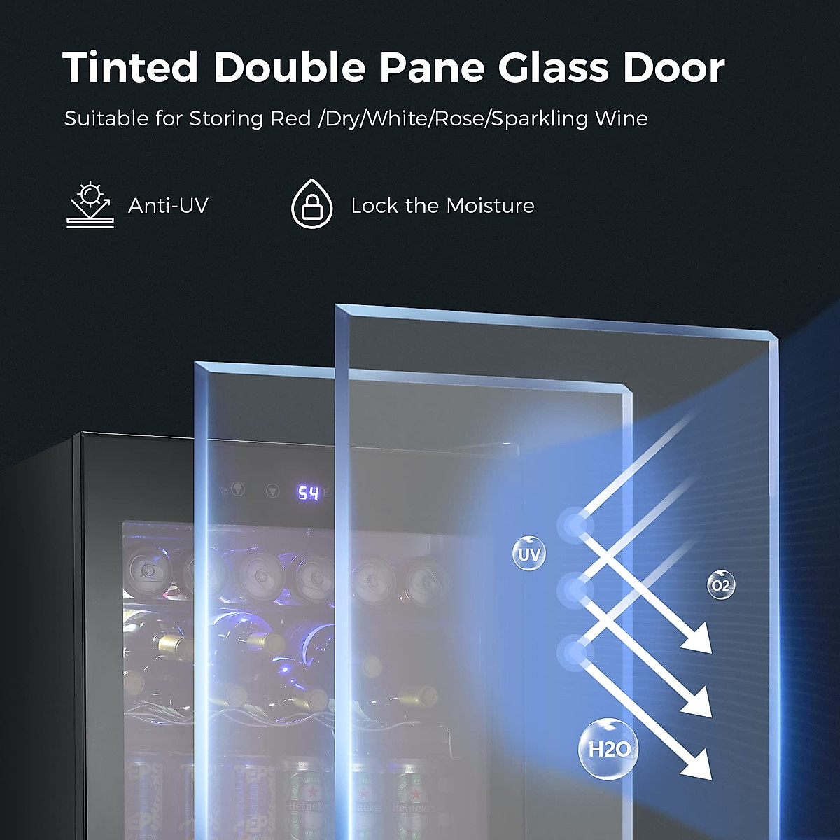 LHRIVER Countertop Mini Fridge,4.4cu.ft Beverage Refrigerator and Cooler with Glass Door, Adjustable Shelves,145 Can Compact Refrigerators or Office,Dorm Room,Home
