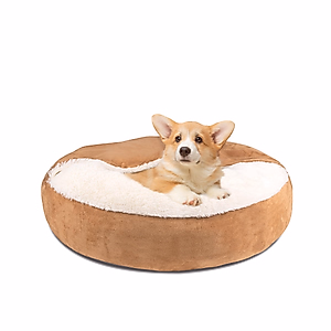Pet Soft Small Dog Bed Cat Bed with Cover Cave - Round Calming Dog Beds Washable Cuddler Puppy Beds for Small, Medium Dogs and Cats (Khaki, 27")