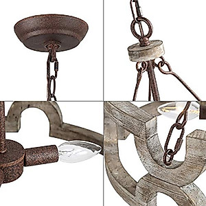 KSANA Farmhouse Chandelier, Wood Drum Chandeliers for Dining Rooms, Living Room, Hand-Painted White Finish, W19.5” X H21”