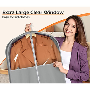 MISSLO 65" Foldable Garment Bags for Hanging Clothes Travel Waterproof Dress Bags for Gowns Long for Closet Storage Dress Protector Bag for Gowns, Suits, Coats, Grey, 2 Packs