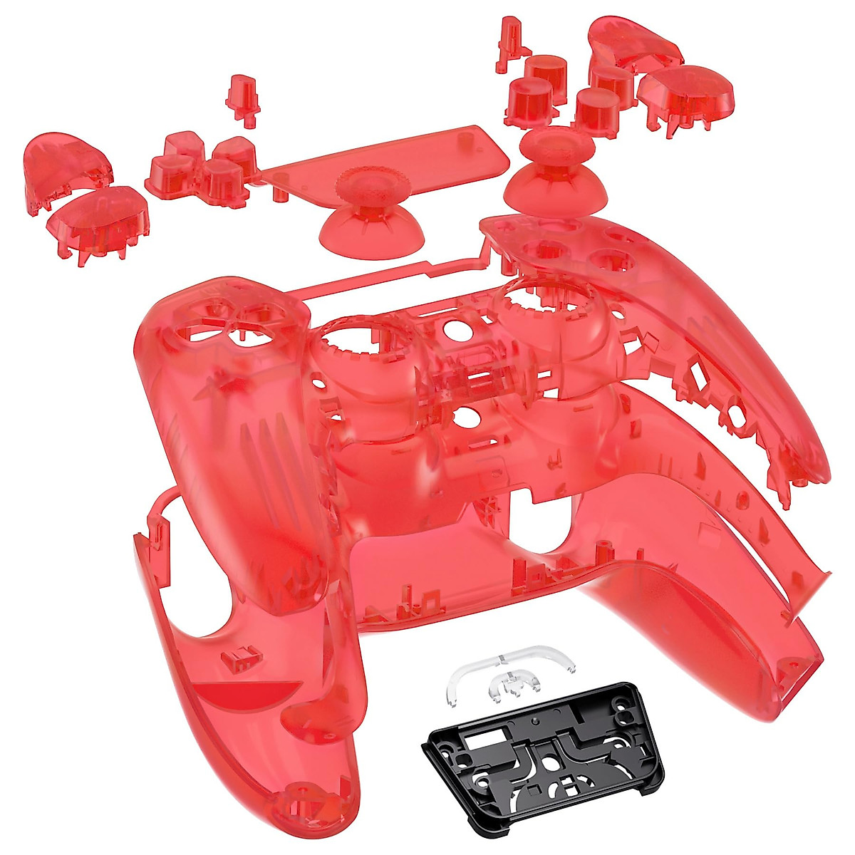 eXtremeRate Full Set Shell with Buttons Touchpad Cover, Clear Red Custom Replacement Decorative Trim Shell Front Back Plates Compatible with p s 5 Controller BDM-030 BDM-040 BDM-050