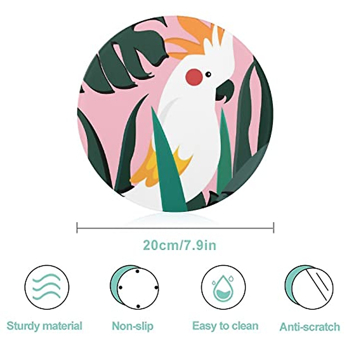 White Parrot Tempered Glass Cutting Board Heat Resistant For Bread Meat Fruit 7.9 in