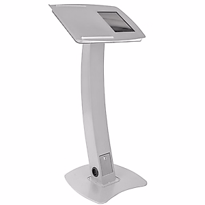 Displays2go iPad Lectern Stand for Floor, Hinged Enclosure Fits iPad Generations 2-4 and Air, Aluminum & Steel (Silver Steel)