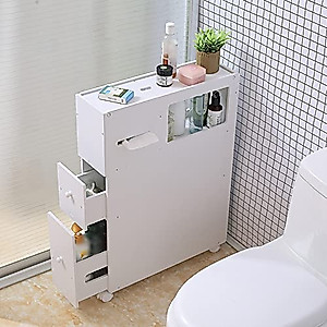 MONIPA Bathroom Organizer, Small Storage Cabinet with Doors and Shelves,Thin Toilet Vanity Cabinet,Narrow Bath Sink Organizer,Towel Storage Shelf for Paper Holder,White