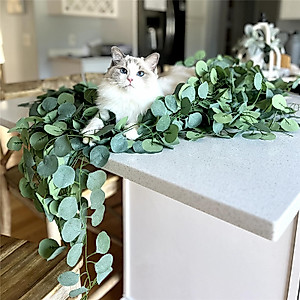 CQURE 20Pcs Eucalyptus Garland,Artificial Eucalyptus Leaves Faux Eucalyptus Garland Bulk Greenery Leaf Garland Table Runner Wreath Vines for Wedding Party Table Fireplace Bedroom Wall Room Decor