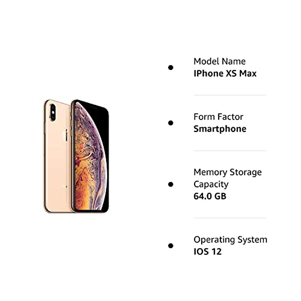 Apple iPhone XS Max, US Version, 64GB, Gold - GSM Carriers (Renewed)