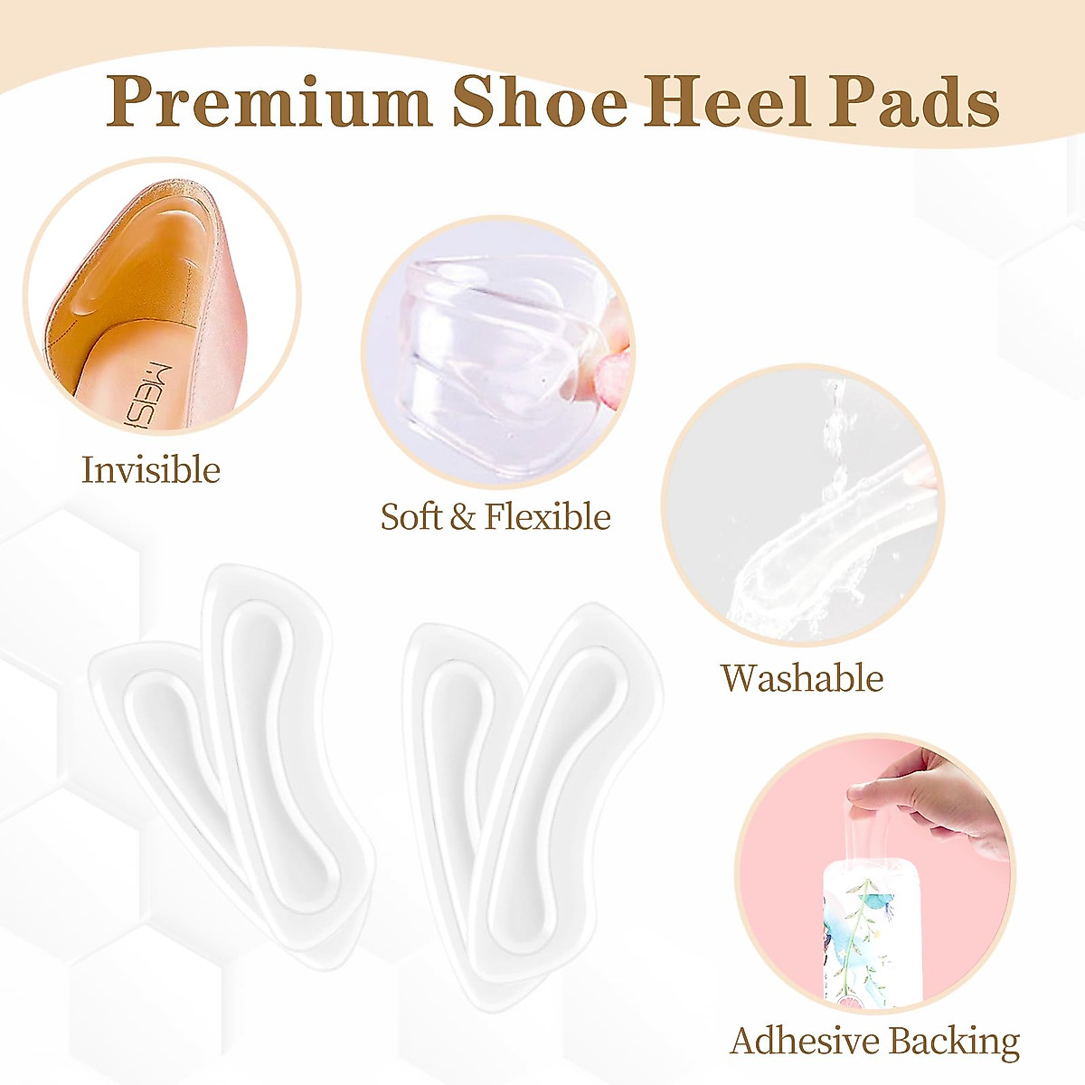 EACOZY Heel Grips, Clear Shoe Heel Inserts, Heel Cushion Pads for Women Men Loose Shoes, 5 Pairs