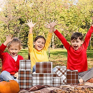 Whaline 12 Sheet Fall Gift Wrapping Paper 6 Design Orange Buffalo Plaids Printed Wrapping Sheet Autumn Theme Decorative Art DIY Craft Paper for Fall Celebration Gift Packing, 19.7 x 27.6 Inch