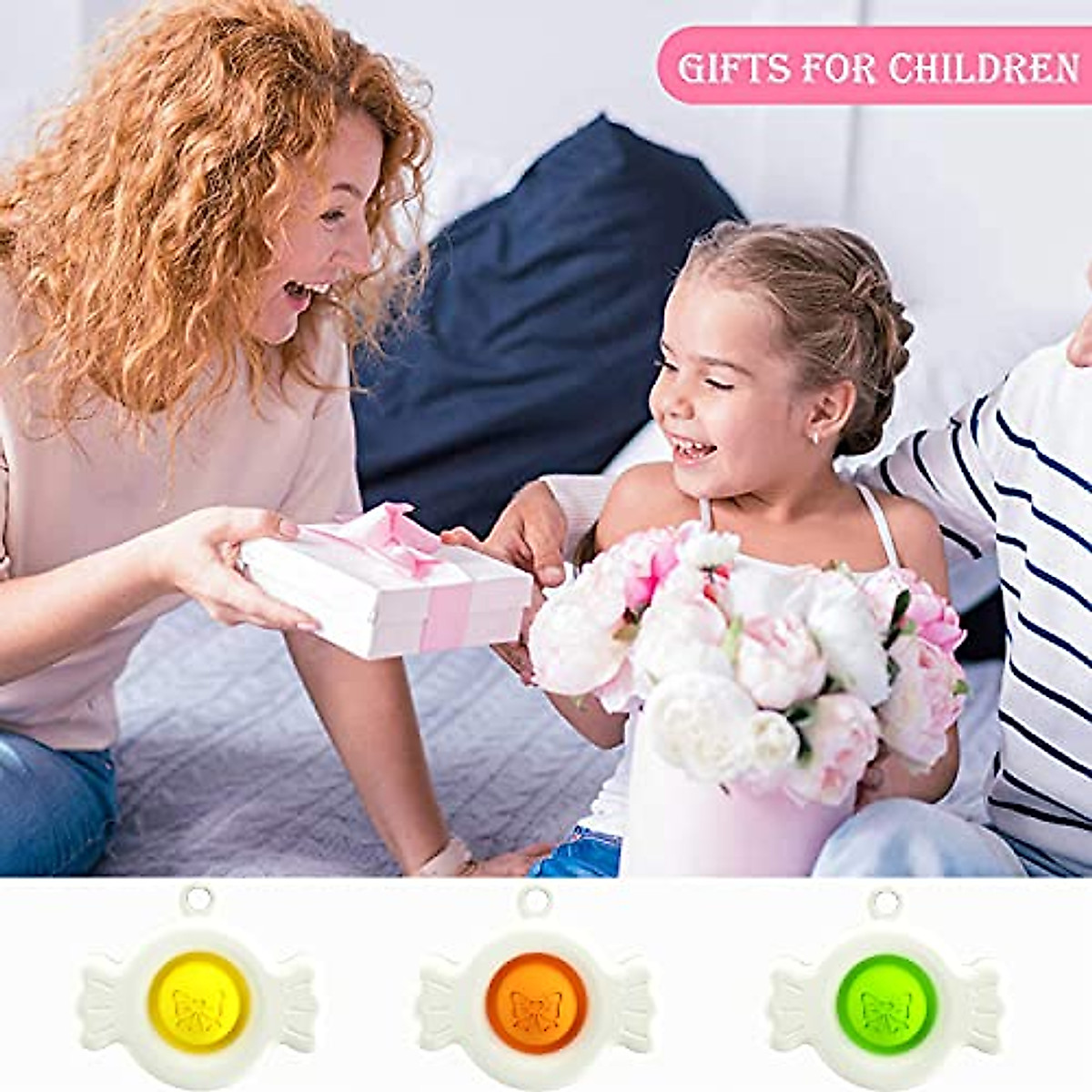 SVNVIOZ 3-Pack Simple Candy Dimple Push Pop-It Fidget Toys, Pop Keychain Toy Single Popit Fidget Popper Portable Fidget Toy with Buckle Ring Stress Relief and Anti-Anxiety Puzzle Fun