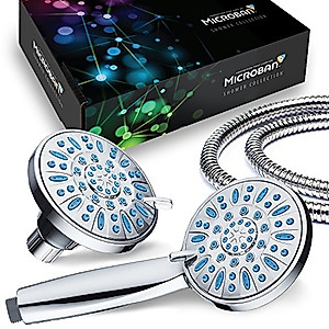 AquaDance Antimicrobial/Anti-Clog High-Pressure 30-Setting Combo Microban Nozzle Protection from Growth of Mold Mildew & Bacteria for Stronger Shower Aqua, Chrome/Wave Blue Jets