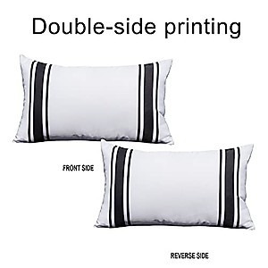 ONWAY Outdoor Pillow Covers 12X20 Waterproof Set of 2 Lumbar Throw Cushion Cover White and Black Striped Outdoor Pillows for Patio Furniture