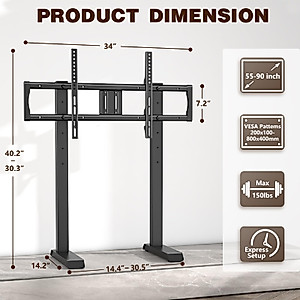 TAVR Ultra Strong Universal TV Stand Base for 55-90 Inch TVs Hold up to 150 lbs, Heavy Duty Height Adjustable Table Top TV Mount Stand with Tempered Glass Base, Max VESA 800x400mm, Black