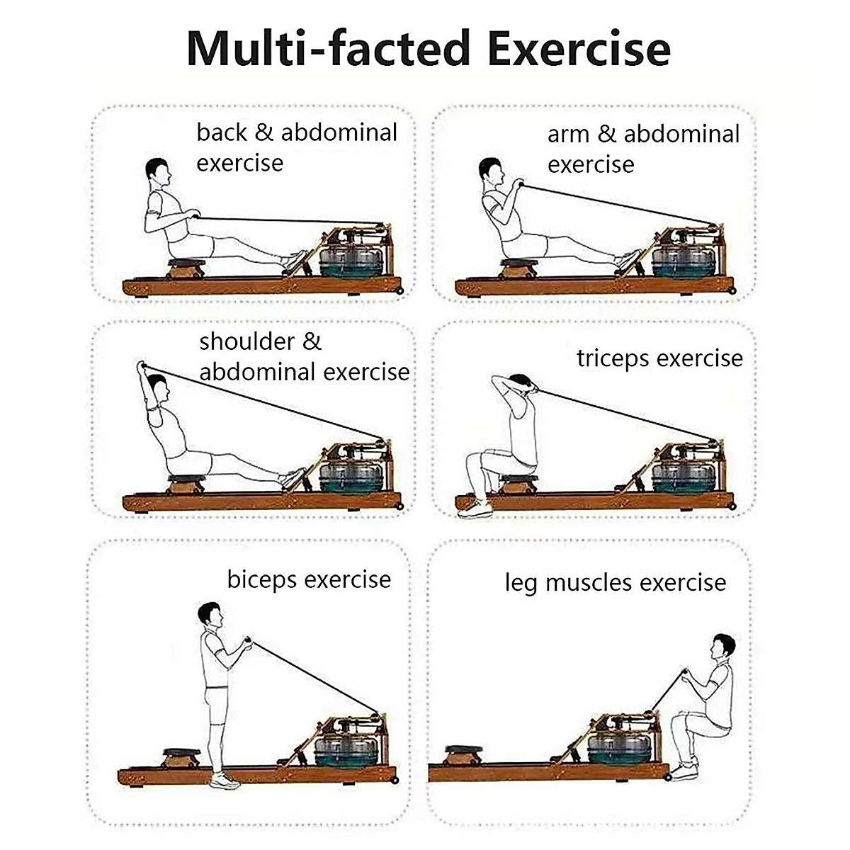 Water Rowing Machine Walnut Wooden Rower for Home Use with LCD Monitor Indoor Cardio Machine Strength Training Exercise Equipment Workout Sports Fitness 440LB Max Capacity