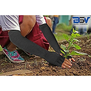 BSV Kevlar Cut, Scratch, Stab, Bite, Heat Resistant Mechanic Arm Protection Sleeves with Finger Opening -Unisex- 18 Inches, Black,1 Pair