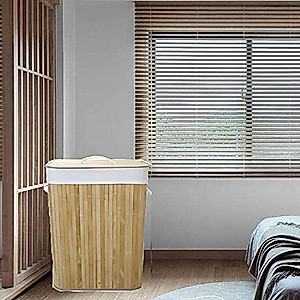 Clothes Laundry Hamper with 2 Removable Liner Bags,Handwoven Bamboo Laundry Basket with Easy Carry Handles