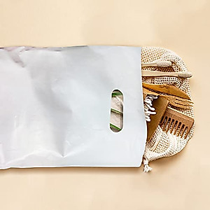 UiiWout 54PCS White Plastic Merchandise Bag with Die Cut Handle Birthday Party Favor Gifts Trade Show Shopping Candy Bag