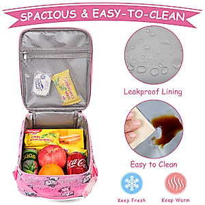 Kasqo Lunch Box Bag for Girls, Insulated Cute Lunch Bag with Shoulder strap Water Bottle Holder Mini Cooler Thermal Meal Tote Kit for Kids, Pink Kitten