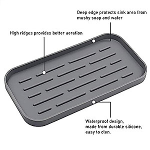 WeTest 2 Pack Premium Kitchen Sink Silicone Sponge Holder - Sink Organizer Tray for Soap Dispenser, Sponges, Scrubber (Black/Grey) (LJ-JSL-1127C1)