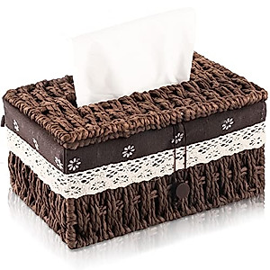 Kailinst Woven Tissue Box Cover Rectangular,Farmhouse Decor Facial Tissue Holder,Paper Holder Napkin Dispenser for Kitchen Living Room Bedroom Bathroom Office(Brown)