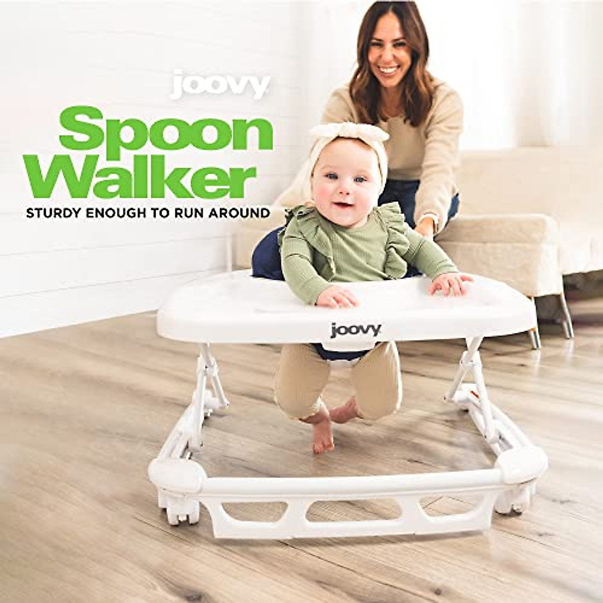 Joovy Spoon Baby Walker & Activity Center Featuring Three Adjustable Heights, Tough Luggage Grade Seat Material, and 30 lb Weight Capacity - JPMA Safety Certified (Charcoal)