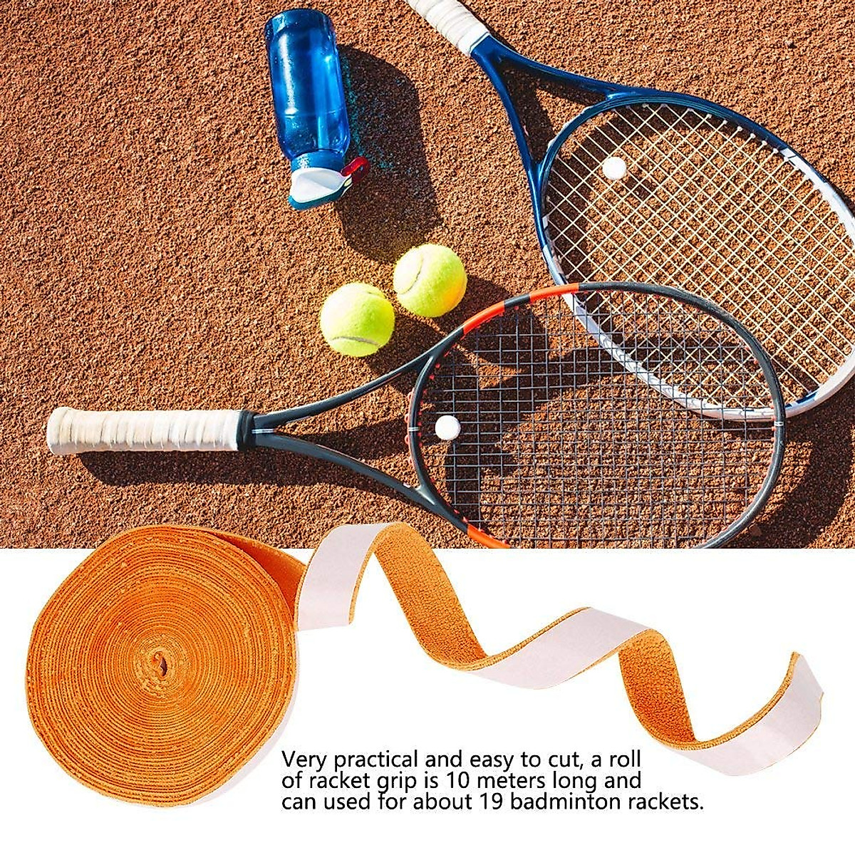 Anti-Skid 10M Racket Grip Tape, Badminton Racquet Towel Grip, White/Orange/Black Outdoor Sport Tool for Badminton Rackets Tennis Rackets(Orange)