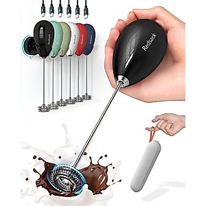 Milk Frother Handheld with Case,USB C Rechargeable Frother Wand for Coffee, Portable Electric Whisk with Stand,Waterproof Hand Drink Mixer Travel for Lattes, Cappuccino, Matcha, Egg (Black)