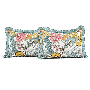 Lush Decor Sydney Floral Leaf 3 Piece Bedspread Set, Queen, Blue & Yellow