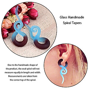 Qmcandy 2pcs Glass Spiral Tapers Plugs Twist Stretchers Earrings Stretching Piercings Jewelry Gauges 0g, blue purple