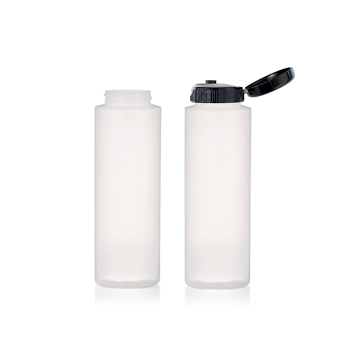 ljdeals 6 Pack 8 oz Plastic Squeeze bottles with Black Flip Top Caps, Wide Mouth for Condiment, Sauces, Multi Purpose, Refillable, Empty Bottles, BPA Free, Made in USA