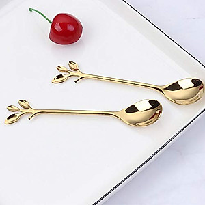 Demitasse Espresso Spoon Set of 6 Leaf Specialty Spoons Stainless Steel Teaspoons Mirror Polishing Coffee Spoons for Dessert Sugar Tea Appetizer (Gold)