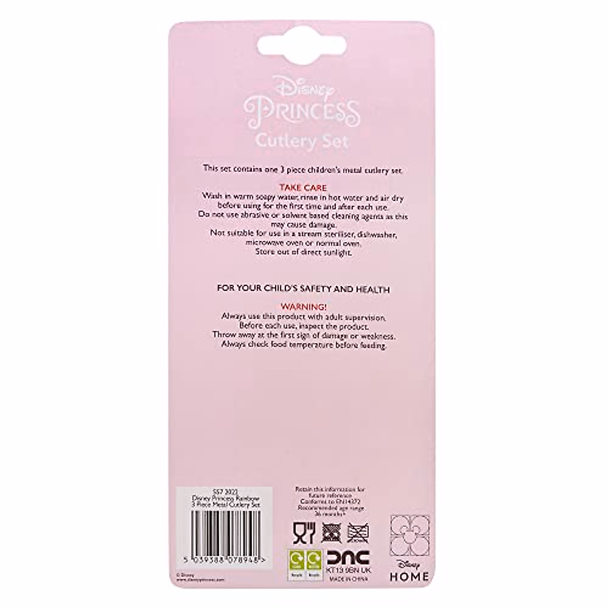 Disney Princess 3 Piece Cutlery Set – Metal, Reusable Children's Knife, Fork & Spoon, Kids-Size, Made from Food-Safe Stainless Steel & ABS Plastic – with Cinderella, Belle & Mulan – for 12 Months & Up