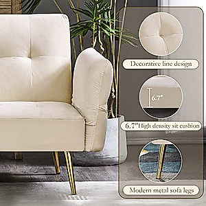 GEEVIVO 78” Velvet Futon Sofa Bed w/Adjustable Armrests,Convertible Futon Couch with Side Bags,Modern Sleeper Loveseat Sofa for Living Room,Bedroom