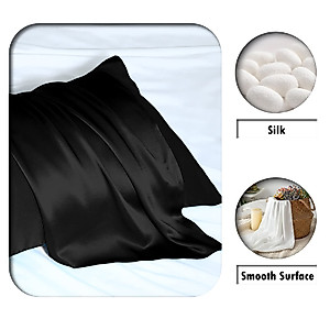 Natural Mulberry Silk Pillowcase with Hidden Zipper for Hair and Skin Standard Size 20"X 26" Soft Breathable Smooth Cooling Pillow Covers for Sleeping(Black,1Pcs)