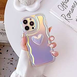 Qokey for iPhone 14 Pro Max Case 6.7 inch,Cute 3D Love Heart Wave Frame Soft TPU Sparkle Bling Laser Colorful Light Glitter Phone Case for iPhone 14 Pro Max for Women Girls Purple