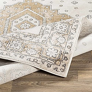 Hauteloom Southwark Oriental Medallion Traditional Farmhouse 9' x 12'4" Living Room Bedroom Area Rug - Bohemian Vintage Distressed - Brown, Beige, Cream, Mustard