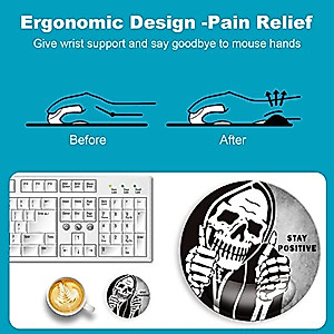 Large Mouse Pad with Wrist Rest Dia 9.45 inch, Mouse Pads for Desk, Cute Round Ergonomic Mouse Pad, Gel Mousepad Wrist Support for Computer Laptop Gaming Home Office Decor-Funny Skull