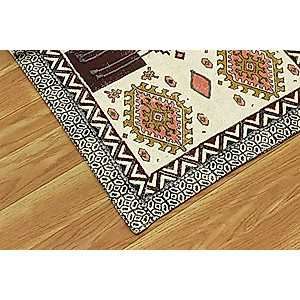 Casavani Beige, Black Tribal Cotton Hand Made Rug, Home Decorative Bohemian Kilim Rug Hand Woven Rag Rug Entryway for Living Room Laundry Room Dormat Bed Room Bathroom 4x10 Feet Runner