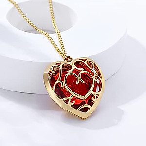 AILUOR Zelda Heart Necklace, Zelda Heart Container Necklace Cosplay Anime Necklace Created Sapphire Ruby Big Heart Pendant Necklace Anime Jewelry for Women Men (Red)