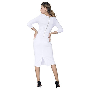 Marycrafts Women's Work Office Business Square Neck Sheath Midi Dress 12 Off White